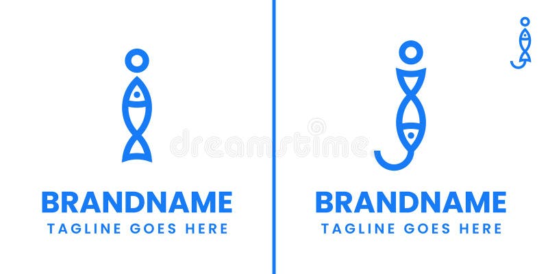 Letter I and J Fish Logo Set, Symbolizing Adaptability, Fluidity, and ...