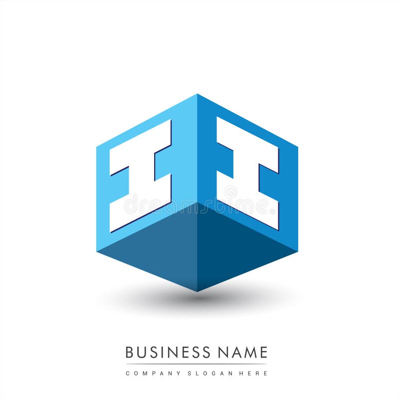 Letter II Logo in Hexagon Shape and Blue Background, Cube Logo with ...