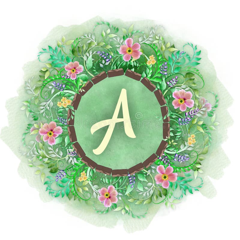 Letter a Inside a Flower Patch Frame Stock Illustration - Illustration ...