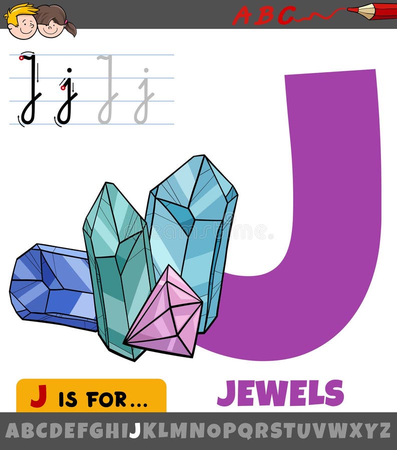 Letter J from Alphabet with Cartoon Jewels Objects Stock Vector ...