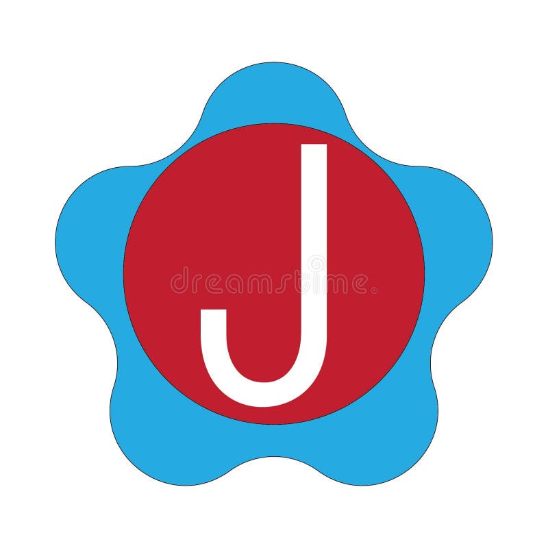 Letter J in a Circle with Blue Flower Petals Frame Stock Illustration ...