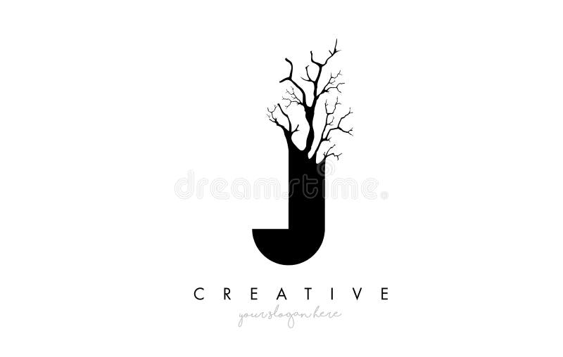 Letter J Design Logo with Creative Tree Branch. J Letter Tree Icon Logo ...