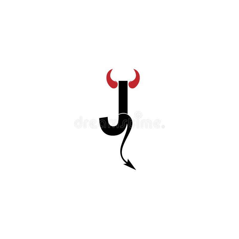Letter J with Devil`s Horns and Tail Icon Logo Design Vector Stock ...