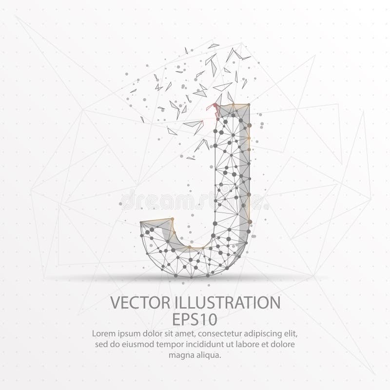 Letter J Form Low Poly Wire Frame on White Background Stock Vector ...