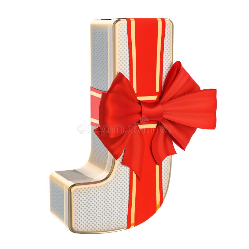 Letter J, Gift Box Shaped of a Letter J with Red Ribbon Bow. 3D ...