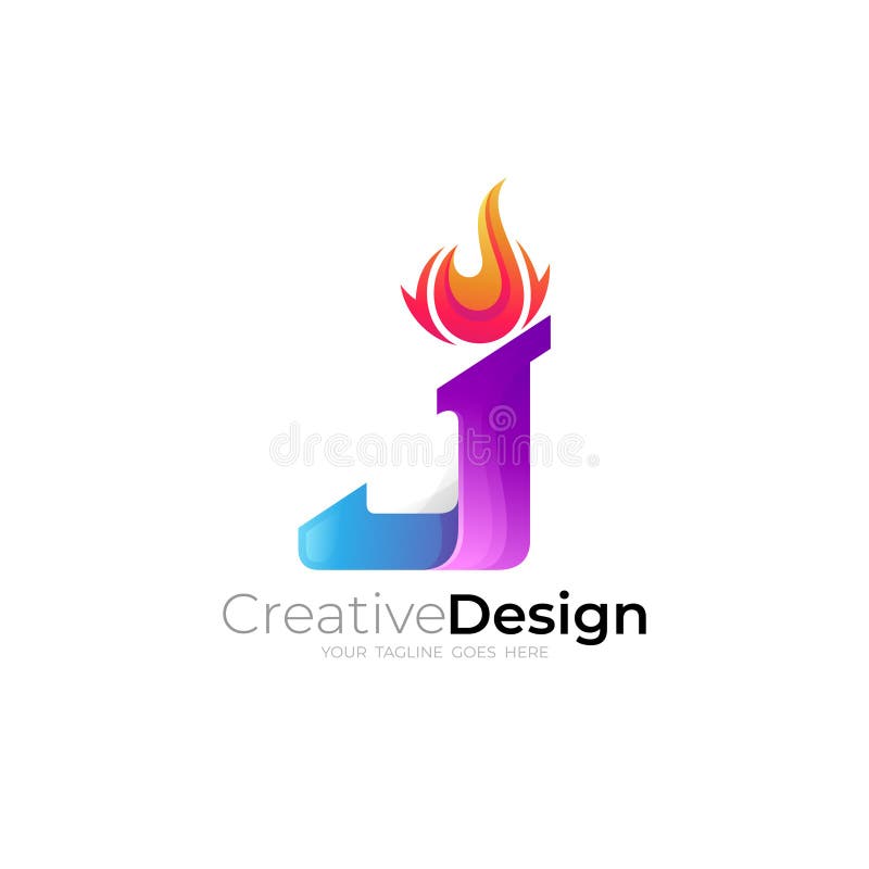 Letter J Logo and Fire Design Illustration, Burning Torch Logo Stock ...
