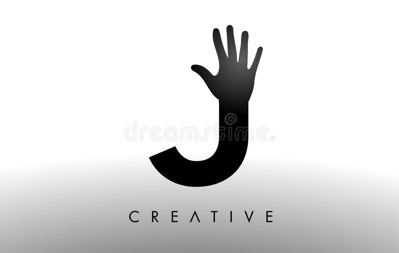 Letter J Logo with Hand Silhouette Vector Icon Illustration. Creative ...