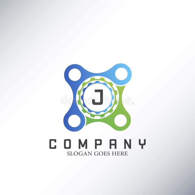 Letter J Logo, Technology and Industrial Service Concept Gear and ...