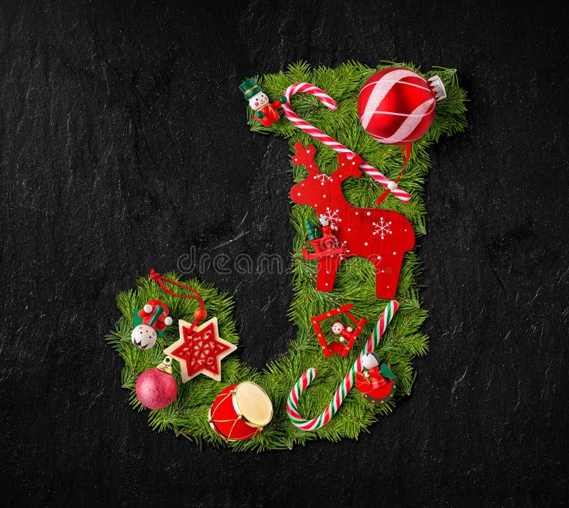 Letter J Made Of Christmas Tree Ornaments Stock Photo - Image of letter ...