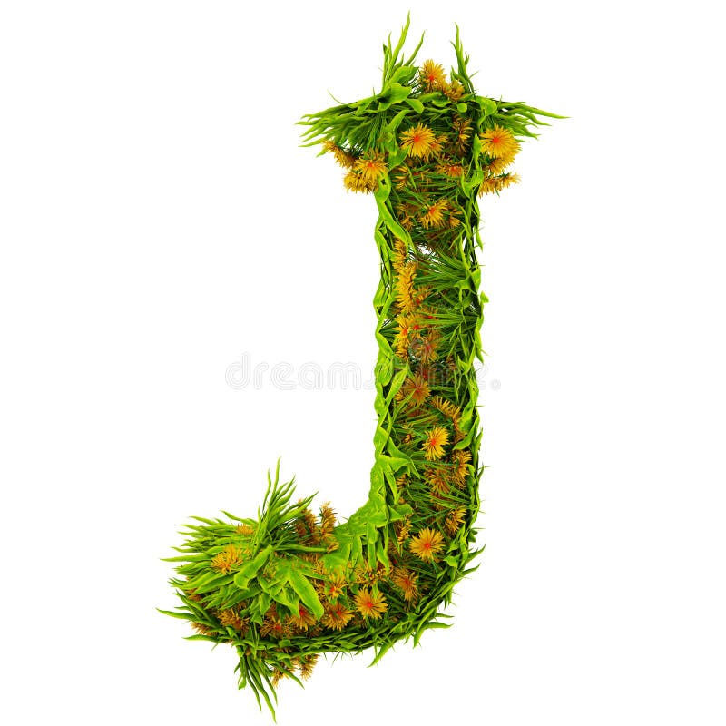 Letter J Made of Flowers and Grass Isolated on White. 3d Illustration ...