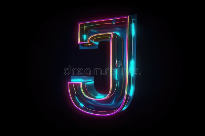 Letter J, Retro 80s Neon Style, on Black Background Stock Illustration ...
