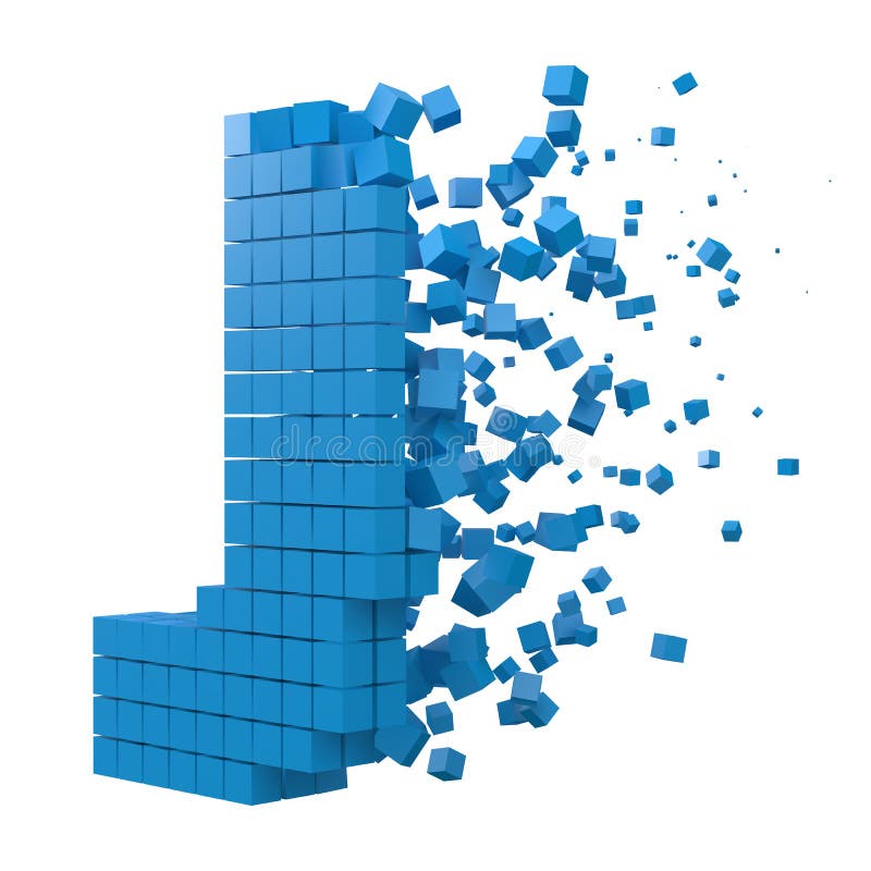 Letter J Shaped Data Block Version With Blue Cubes 3d Pixel Style Vector Illustration Stock
