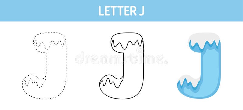 Letter J Snow Tracing and Coloring Worksheet for Kids Stock Vector ...