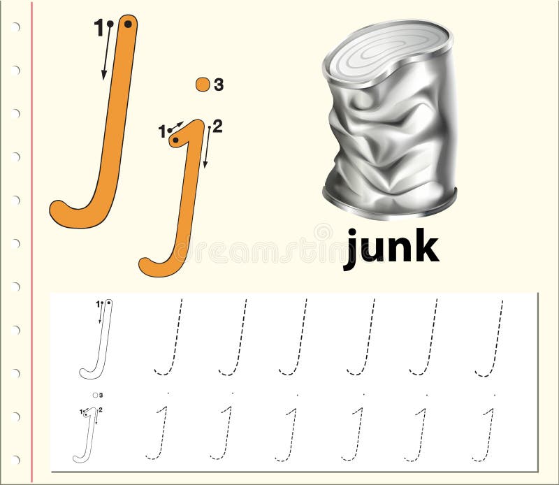 Letter J Tracing Alphabet Worksheets Stock Vector - Illustration of ...