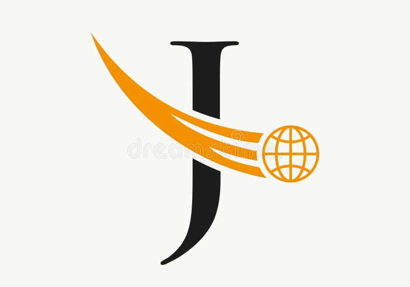 Letter J World Logo Concept with Moving Global Icon Vector Template ...