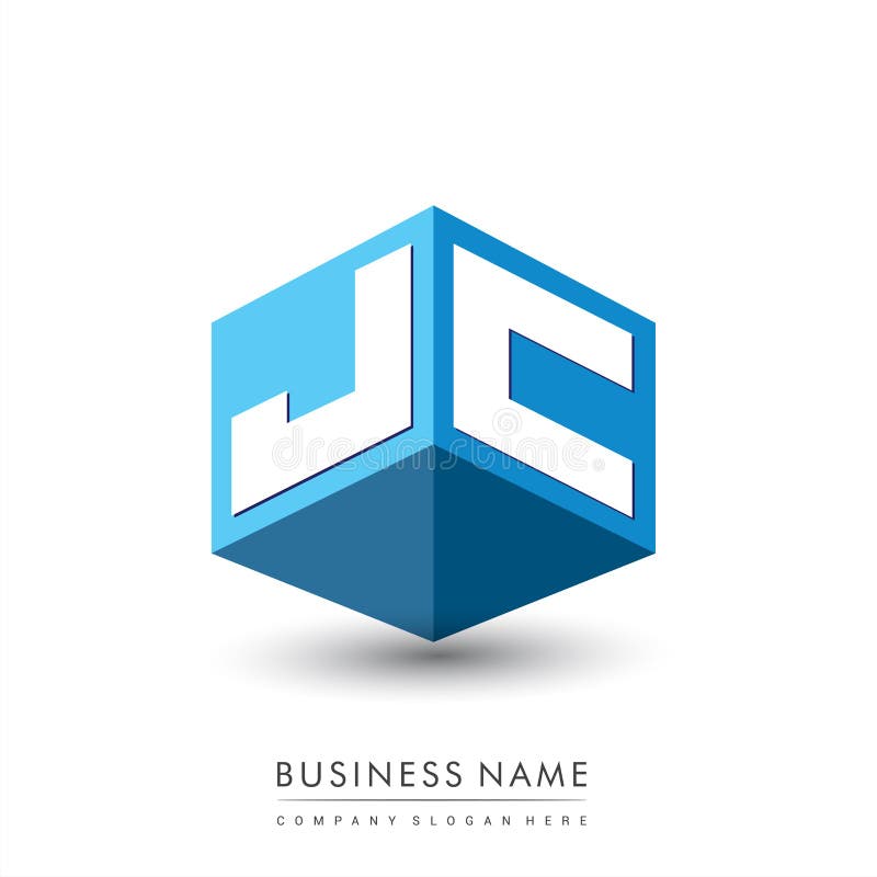 Letter JC Logo in Hexagon Shape and Blue Background, Cube Logo with ...