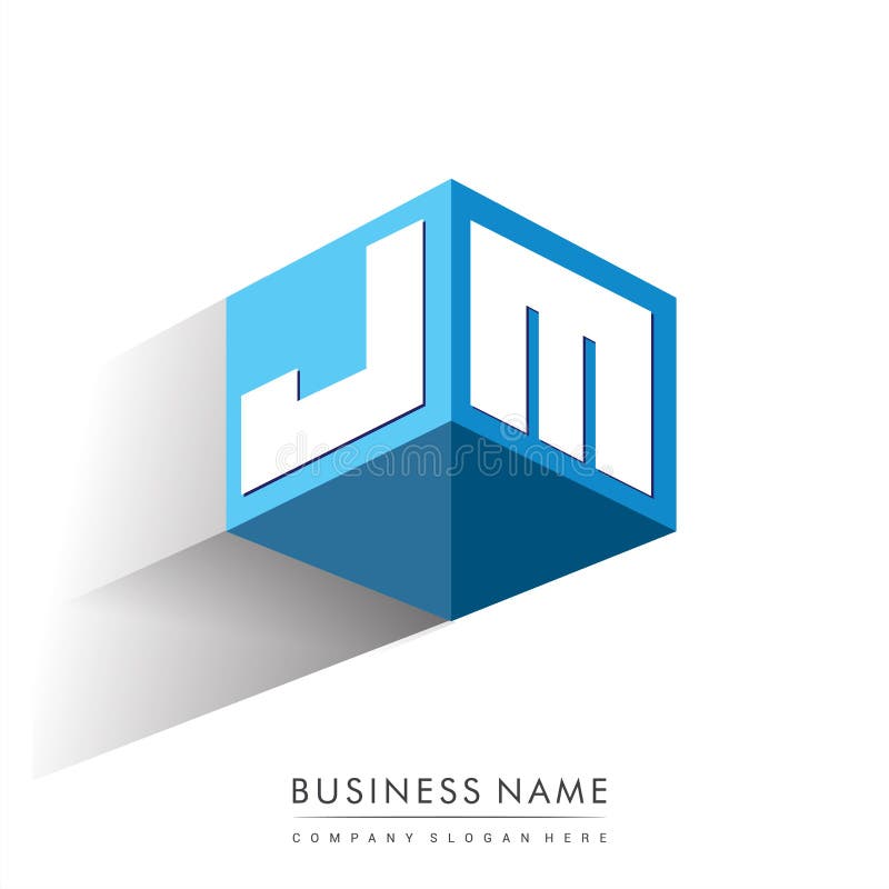Letter JM Logo in Hexagon Shape and Blue Background, Cube Logo with ...