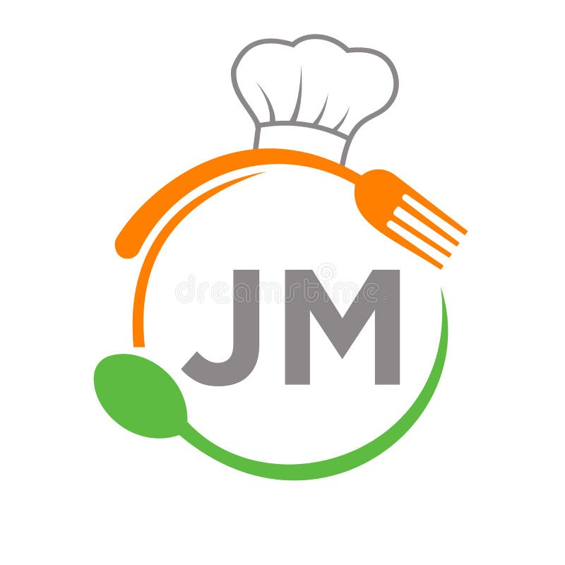 Letter JM Restaurant Logo with Chef Hat Spoon and Fork Template ...