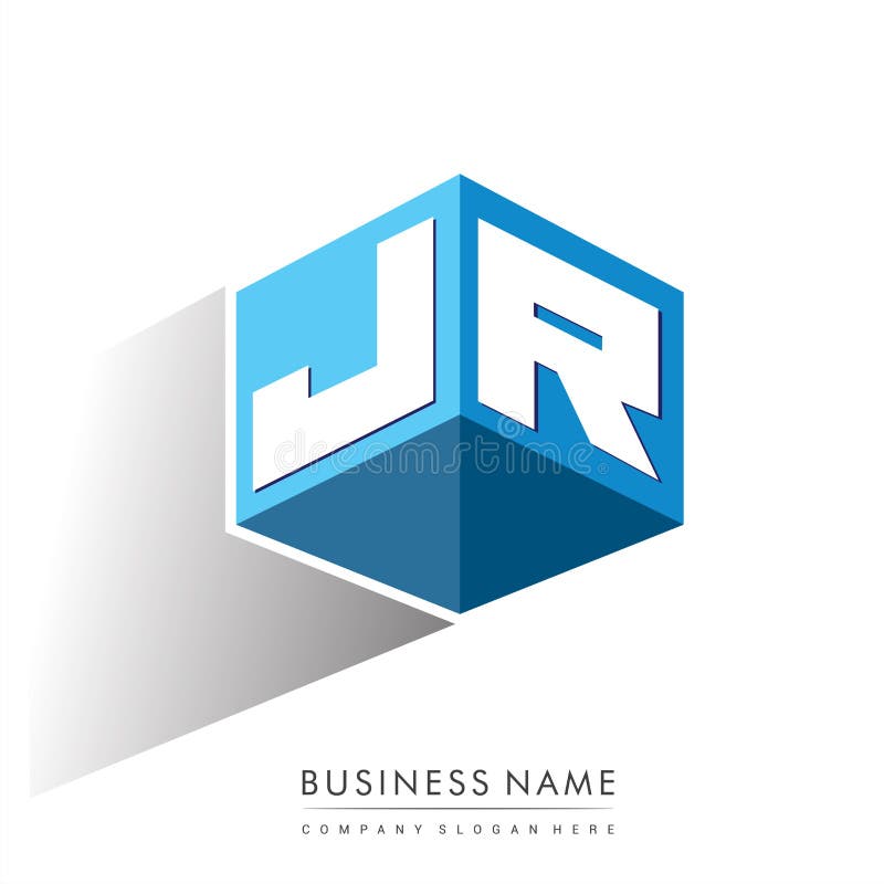 Letter JR Logo in Hexagon Shape and Blue Background, Cube Logo with ...