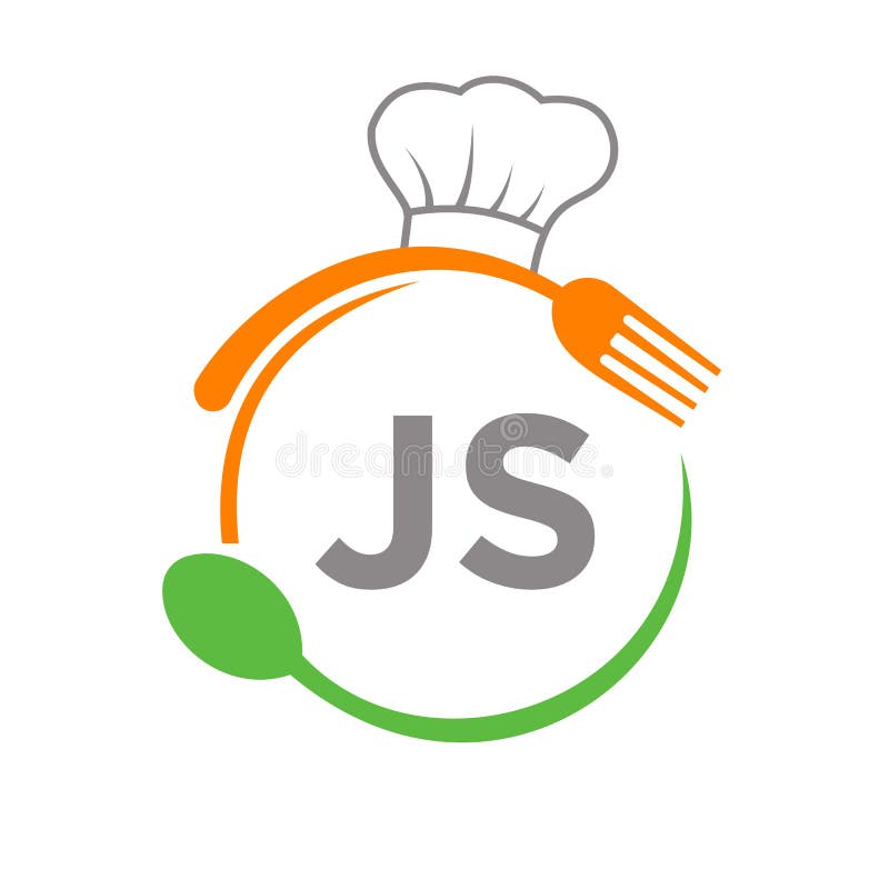 Letter JS Restaurant Logo with Chef Hat Spoon and Fork Template ...