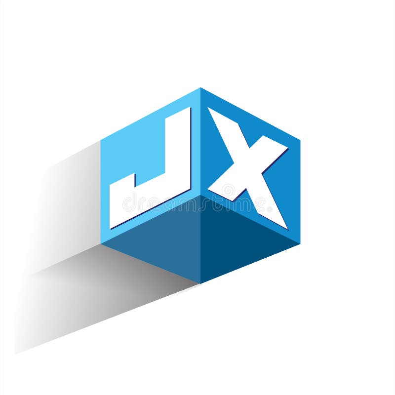 Letter JX Logo in Hexagon Shape and Blue Background, Cube Logo with ...