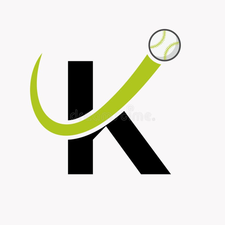 Letter K Baseball Logo Concept with Moving Baseball Icon Vector ...
