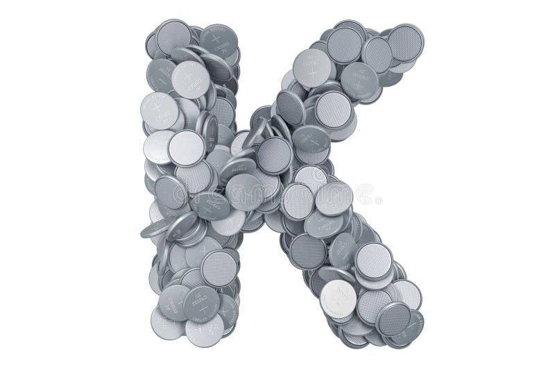 Letter K from Button Cells, 3D Rendering Stock Illustration ...