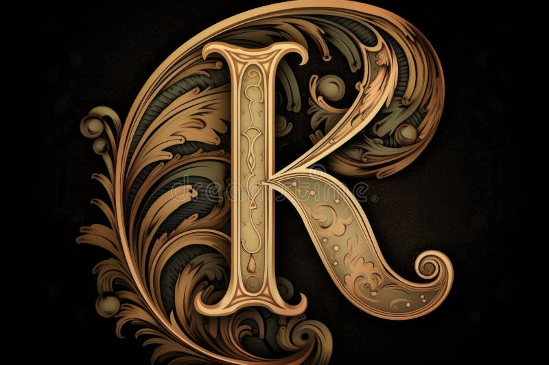 Letter K, Calligraphic Style, on Black Background Stock Photo - Image ...