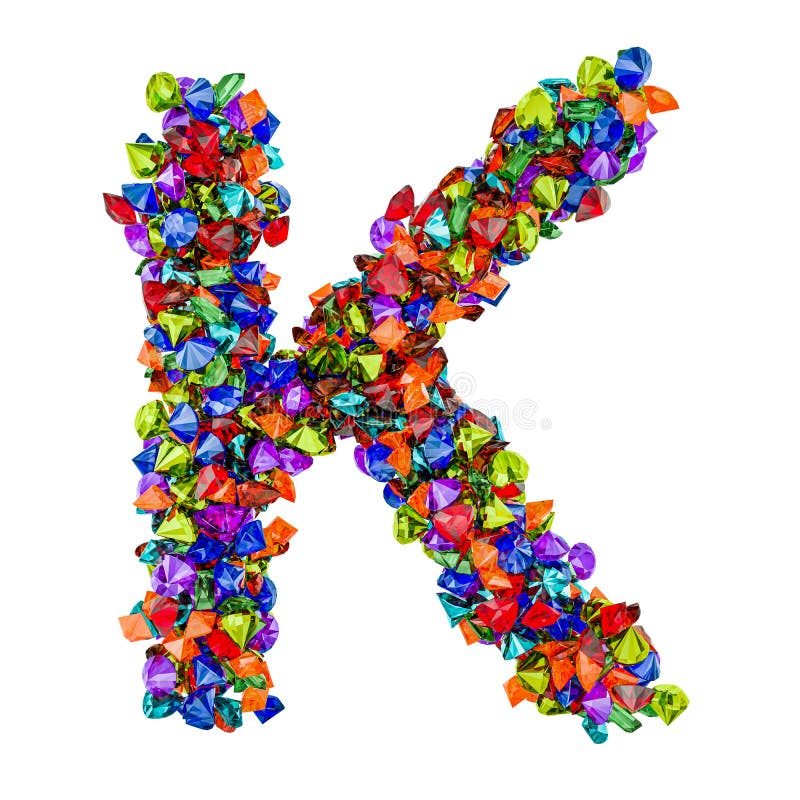 Letter K from Colored Gemstones. 3D Rendering Stock Illustration ...