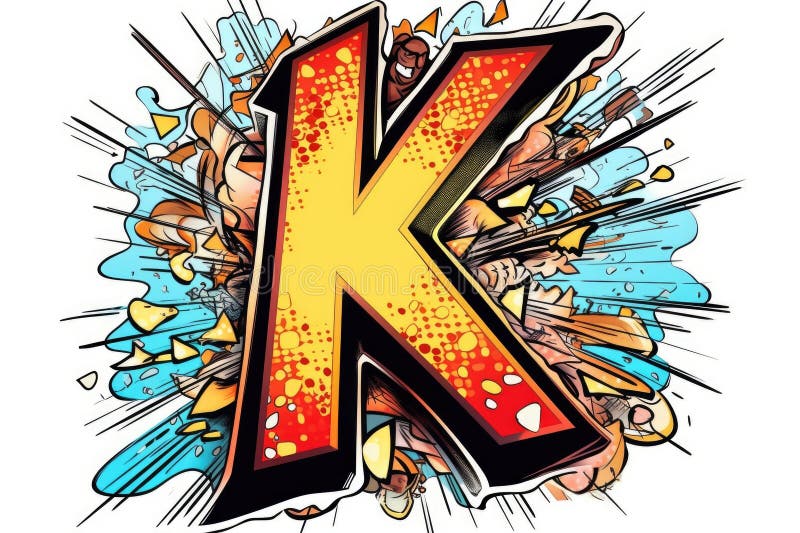 Letter K, Comic Book Style, on White Background Stock Illustration ...