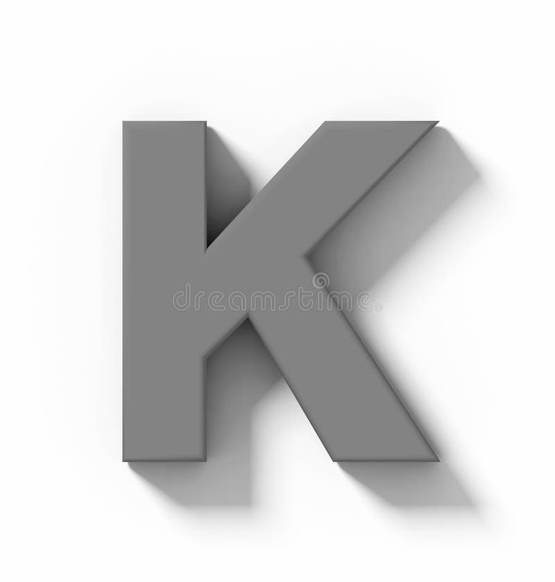 Letter K 3D Medium Gray Isolated on White with Shadow - Orthogonal ...