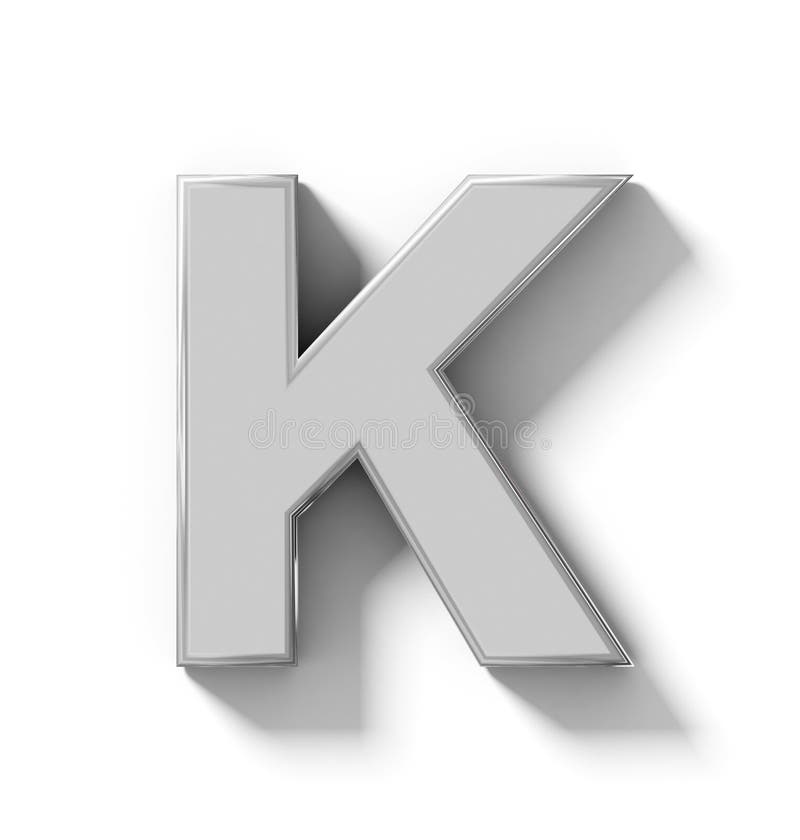 Letter K 3D Silver Isolated on White with Shadow - Orthogonal Pr Stock ...