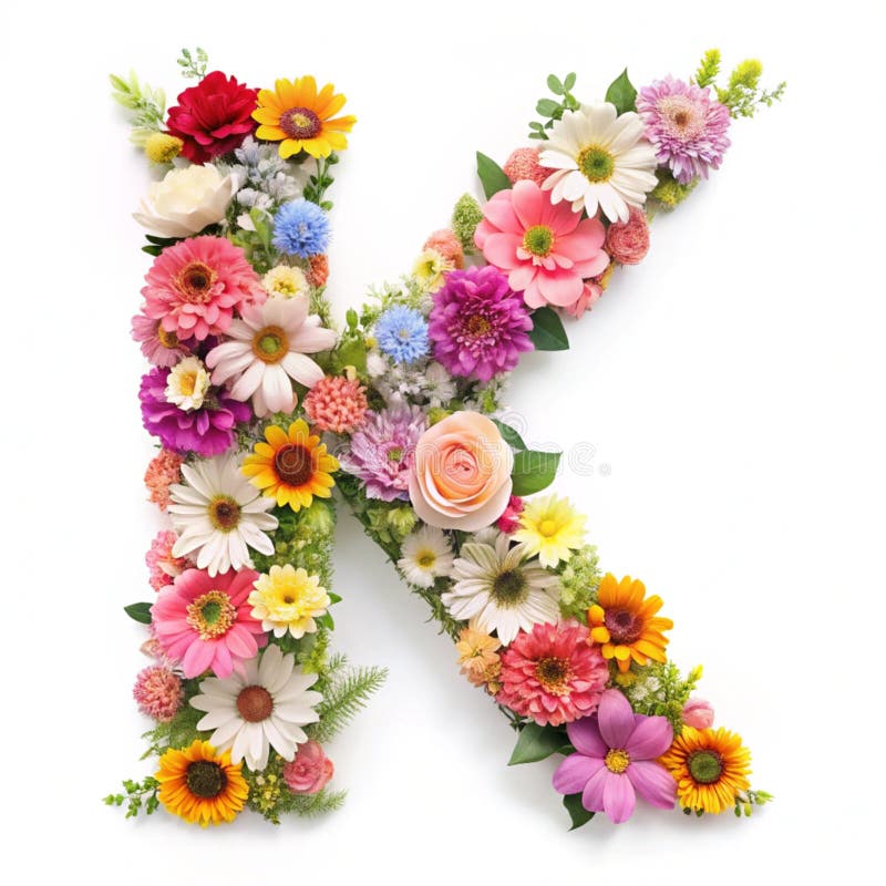 Letter K Decorated with Flowers Stock Illustration - Illustration of ...