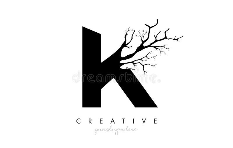 Letter K Design Logo with Creative Tree Branch. K Letter Tree Icon Logo ...