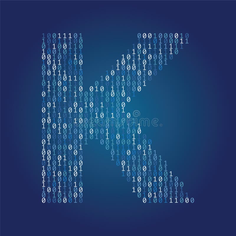 Letter K Font Made from Binary Code Digits on a Dark Blue Background ...
