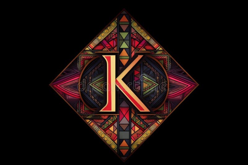Letter K, Geometric Patterns Style, on Black Background Stock ...