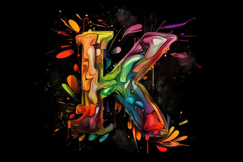 Letter K, Graffiti Style, on Black Background Stock Illustration ...