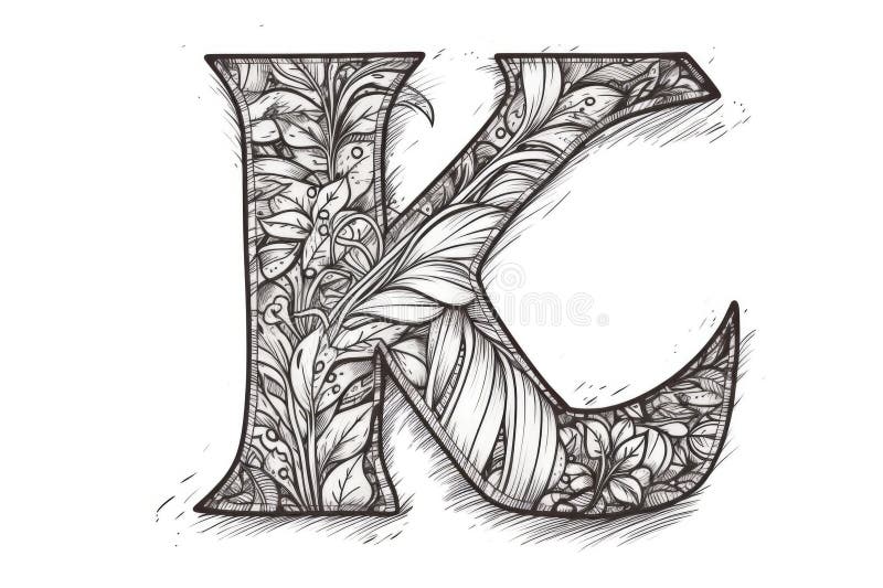 Letter K, Hand-drawn Doodle Style, on White Background Stock ...