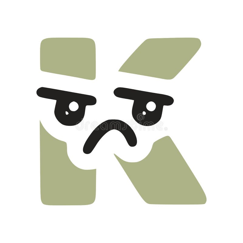 Letter K Kawaii Character with Sad Face Stock Vector - Illustration of ...