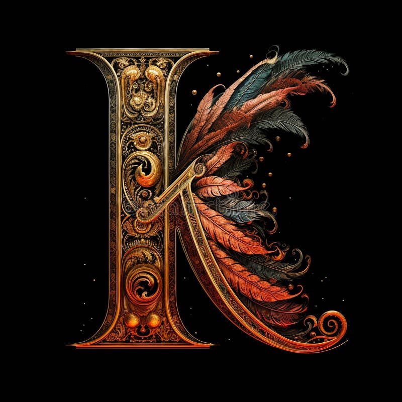 The Letter K in a Mythical Way on Black Background.Generative AI Stock ...