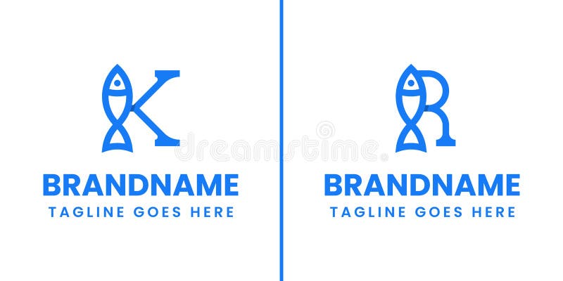 Letter K and R Fish Logo Set, Symbolizing Adaptability, Fluidity, and ...