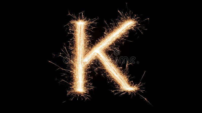 Letter K of Sparklers Against Black Backdrop Stock Illustration ...