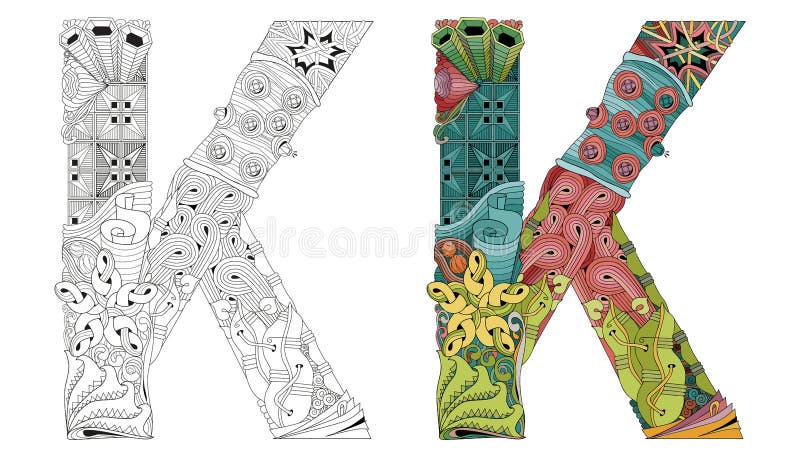 Letter K Zentangle for Coloring. Vector Decorative Object Stock Vector ...