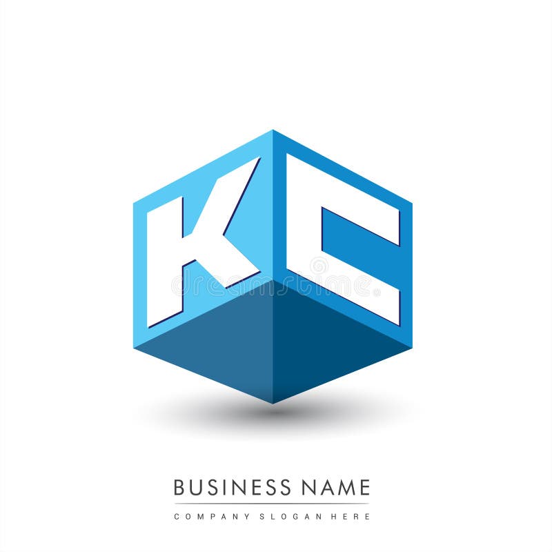 Letter KC Logo in Hexagon Shape and Blue Background, Cube Logo with ...