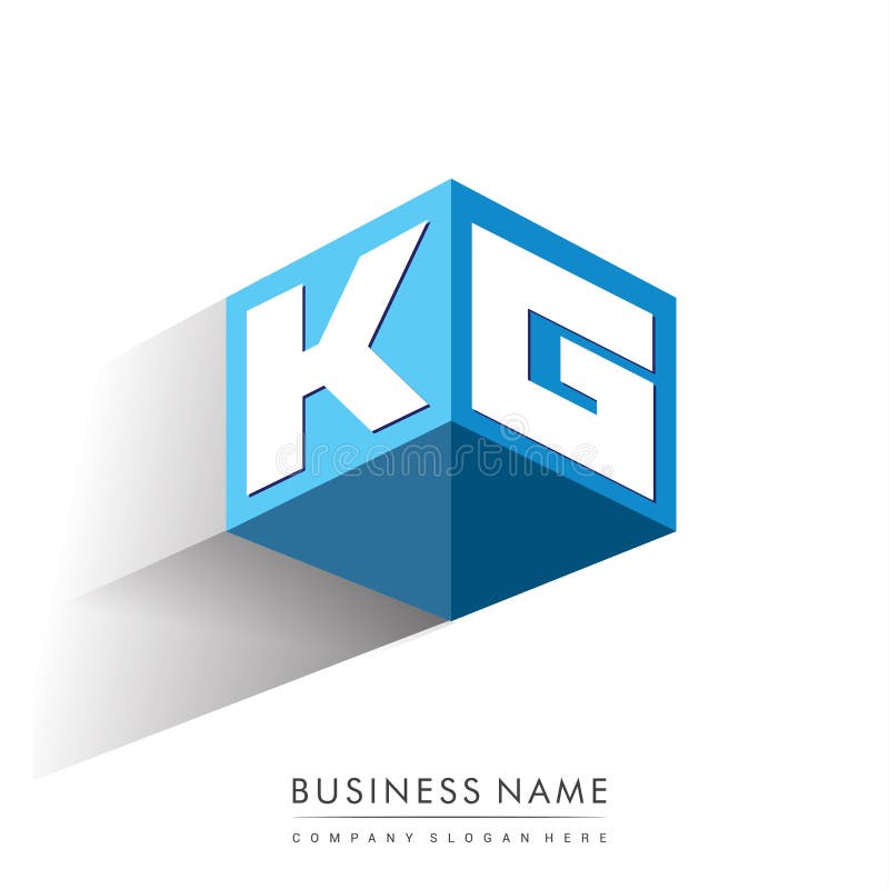 Letter KG Logo in Hexagon Shape and Blue Background, Cube Logo with ...