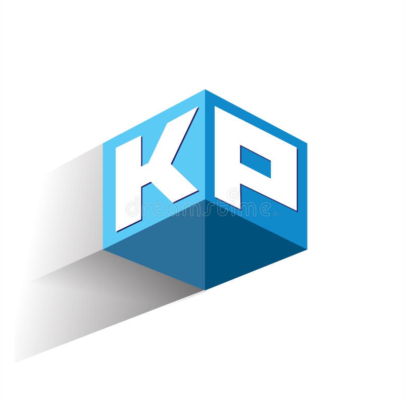Letter KP Logo in Hexagon Shape and Blue Background, Cube Logo with ...