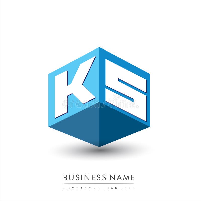 Letter KS Logo in Hexagon Shape and Blue Background, Cube Logo with ...