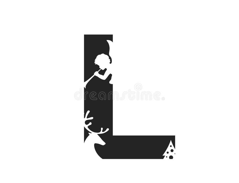 Letter L with Angel, Deer and Christmas Tree. Decorative Initial Letter ...