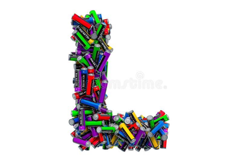 Letter L from Colored AA Batteries, 3D Rendering Stock Illustration ...