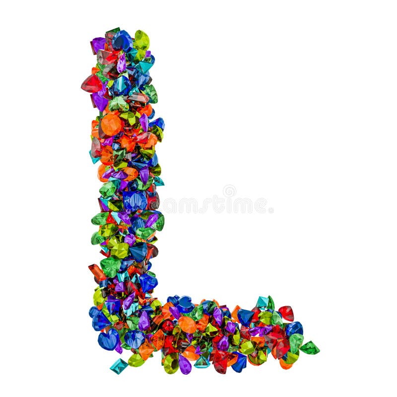 Letter L from Colored Gemstones. 3D Rendering Stock Illustration ...